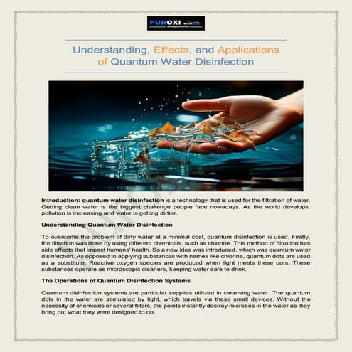 Understanding, Effects, and Applications of Quantum Water Disinfection ...