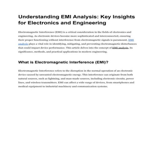 Understanding EMI Analysis: Key Insights for Electronics and Engineering | PDF