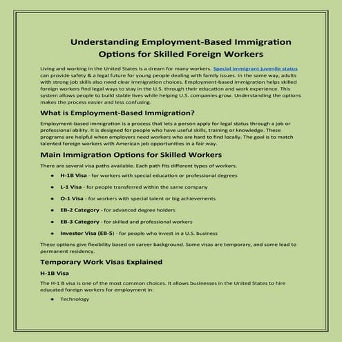 Understanding Employment-Based Immigration Options for Skilled Foreign ...