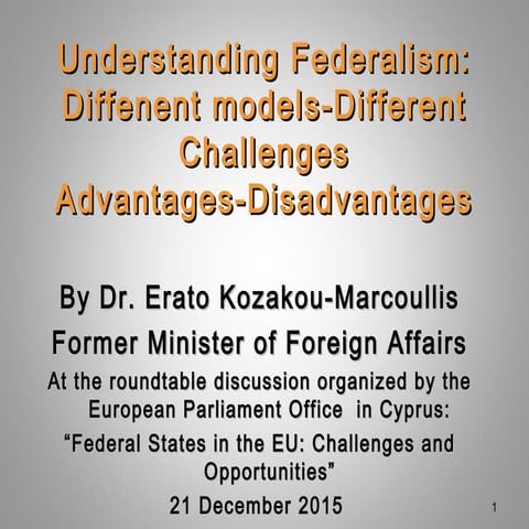 Understanding Federalism: Diffenent models-Different Challenges ...