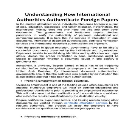 Understanding How International Authorities Authenticate Foreign Papers ...