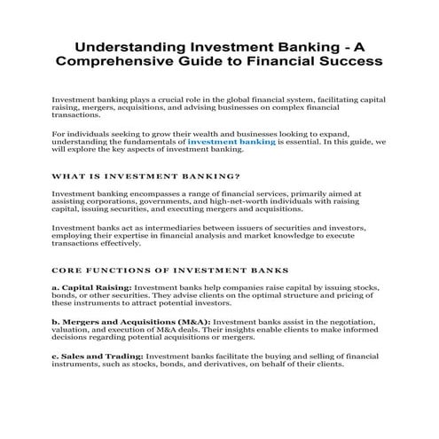 Understanding Investment Banking - A Comprehensive Guide to Financial ...