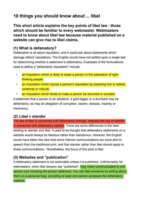 Libel Worsheet | PDF