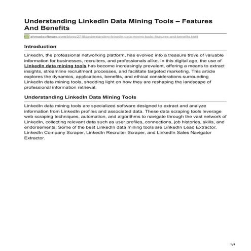 Understanding LinkedIn Data Mining Tools Features And Benefits.pdf | Social Networking | Internet