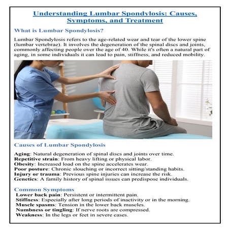 Understanding Lumbar Spondylosis: Causes, Symptoms, and Treatment | PDF