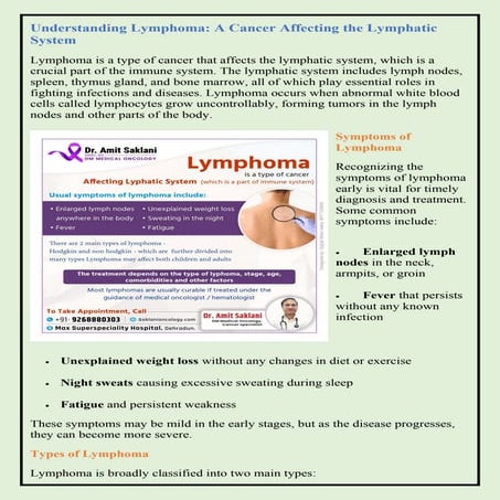 Understanding Lymphoma: A Cancer Affecting the Lymphatic System | PDF