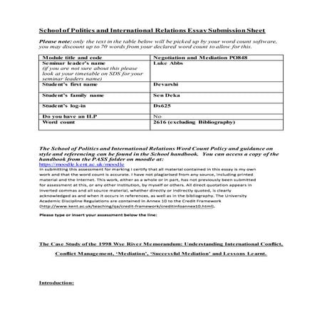 Understanding mediation through 1998 wye river memorandum. | DOCX