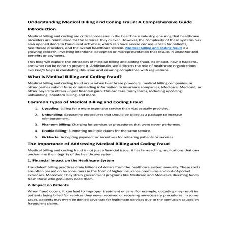 Understanding Medical Billing and Coding Fraud: A Comprehensive Guide | PDF