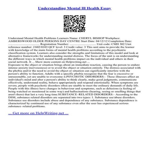 Understanding Mental Ill Health Essay | PDF