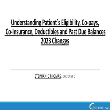 Understanding Patients Eligibility, Copays, Co-Insurance, Past Due ...