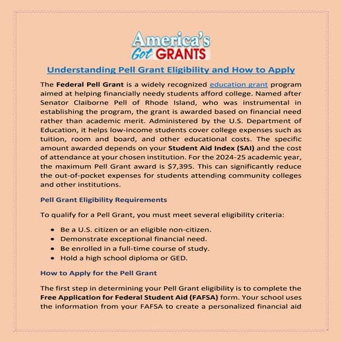 Understanding Pell Grant Eligibility and How to Apply | PDF