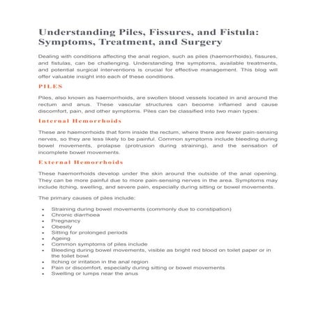 Understanding Piles, Fissures, and Fistula - Symptoms, Treatment, and Surgery.docx