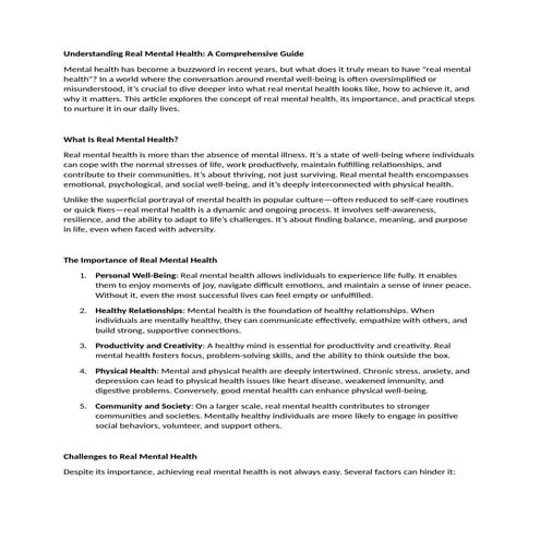 Understanding Real Mental Health: A Comprehensive Guide | PDF