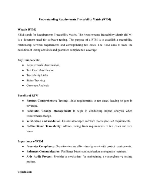 Importance of Requirement Traceability Matrix | PDF