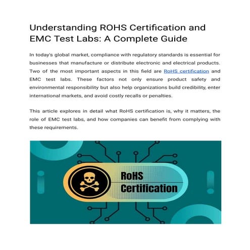 Understanding ROHS Certification and EMC Test Labs: A Complete Guide | PDF
