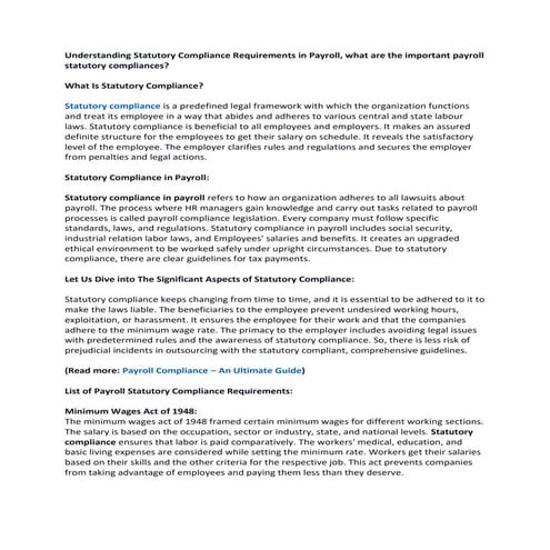 Understanding Statutory Compliance Requirements in Payroll what are the ...