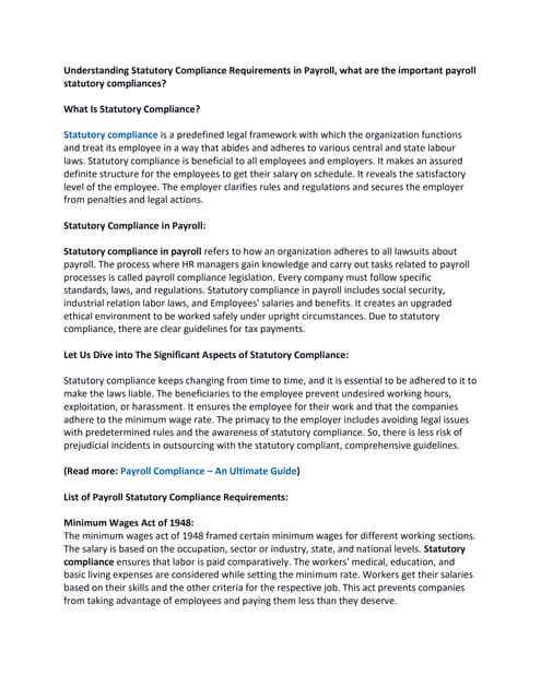 End-to-End Payroll Statutory Compliance in India. | PDF