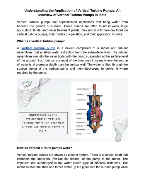 A Comprehensive Overview of Vertical Turbine Pumps in India | PDF