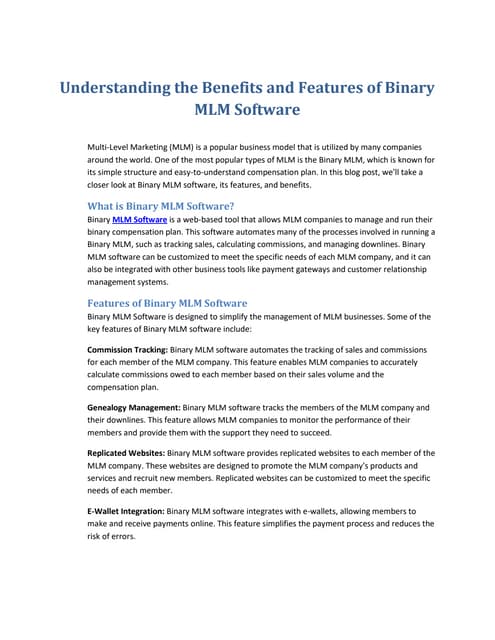 MLM Software Back Office Features | PPT