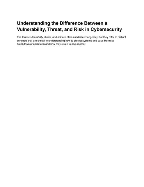 Explain the differences between a threat assessment- a vulnerability a.docx