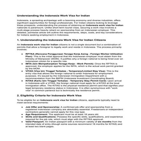 Understanding the Indonesia Work Visa for Indian | PDF