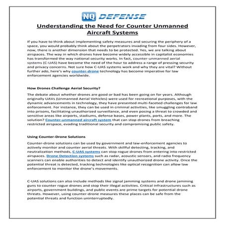 Understanding the Need for Counter Unmanned Aircraft Systems | PDF