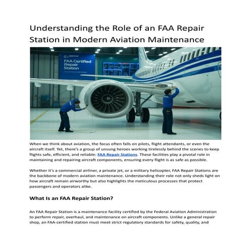 The Role of FAA-Certified Repair Stations in Aircraft Component ...