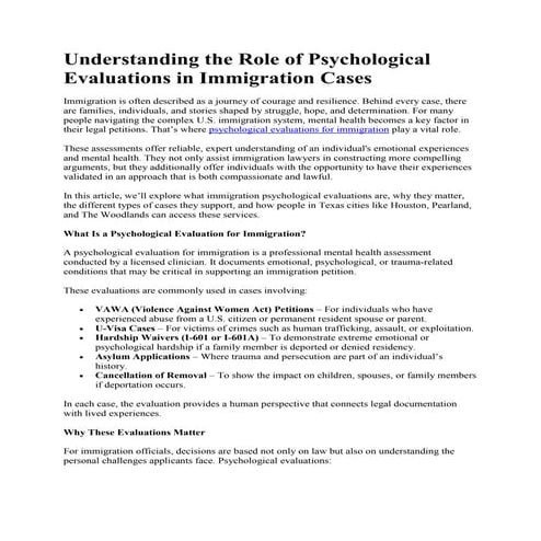 Understanding the Role of Psychological Evaluations in Immigration ...