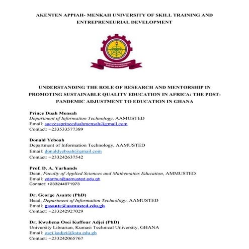 UNDERSTANDING THE ROLE OF RESEARCH AND MENTORSHIP IN PROMOTING ...