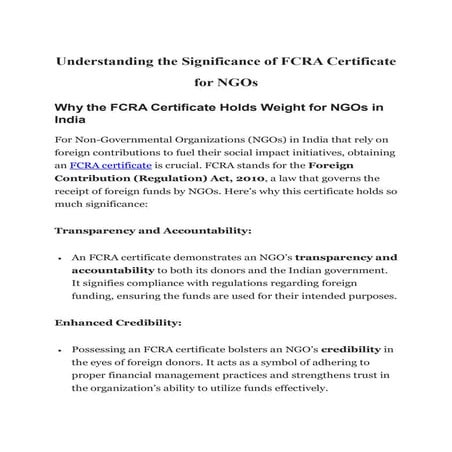 Understanding the Significance of FCRA Certificate for NGOs.pdf