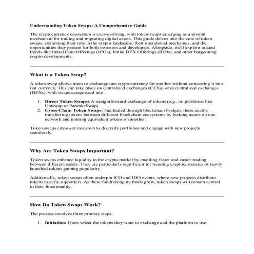Understanding Token Swaps: A Comprehensive Guide | PDF