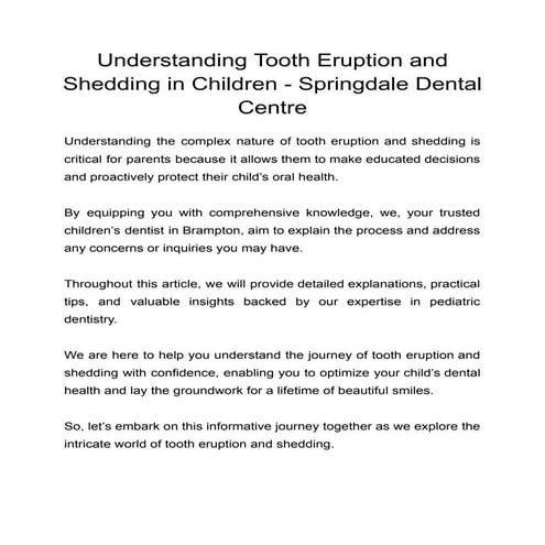 Understanding Tooth Eruption and Shedding in Children - Springdale ...