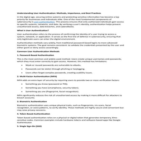 Understanding User Authentication Methods Importance And Best Practicespdf