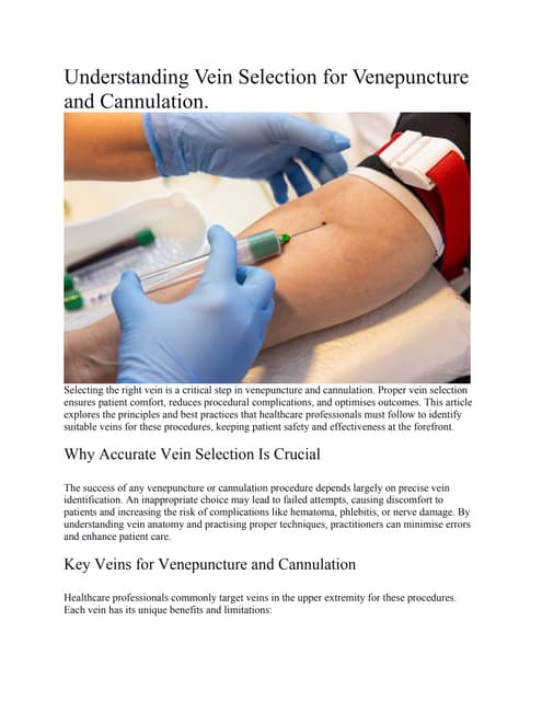 Iv cannulation sites | PDF | First Aid | Injuries