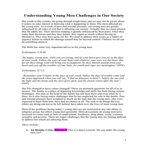 Understanding Young Men Challenges in Our Society | PDF