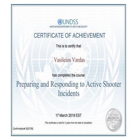 Undss preparing and responding to active shooters incidents cerificate ...