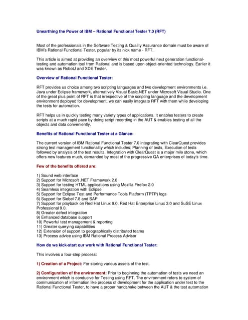 Unearthing The Power Of Ibm Rational Functional Tester 7 0 Rft Pdf