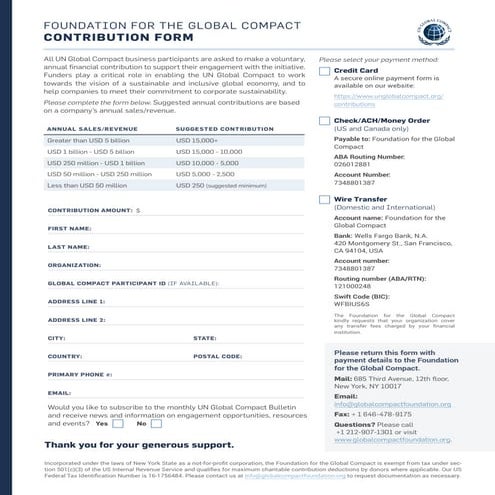 UNGlobal Compact Contribution Form | PDF