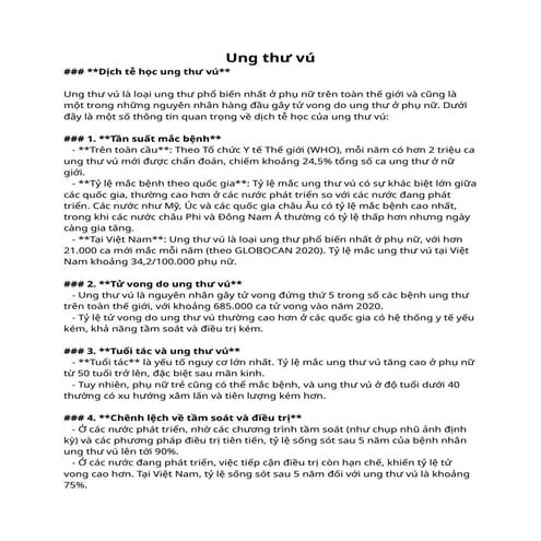 Tổng quan về ung thư vú (Dịch tễ, yếu tố nguy cơ) | DOCX