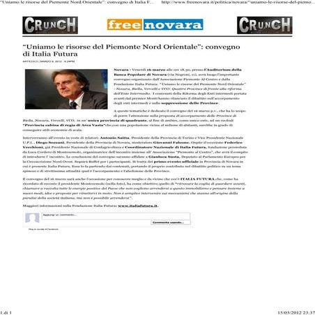 Uniamo le risorse del piemonte nord orientale convegno di italia futura ...