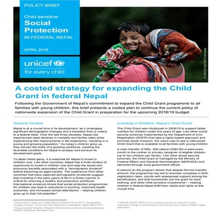 UNICEF Child-sensitive Social Protection Brief: A costed strategy for ...
