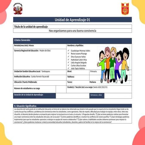 unidad de aprendizaje numero 1 de 6to grado G | DOCX
