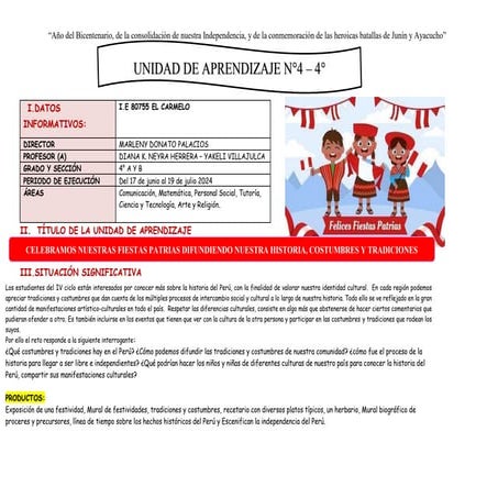 UNIDAD 4 -JUNI-JULIO DE CUARTO GRADO DE PRIMARIA | DOCX