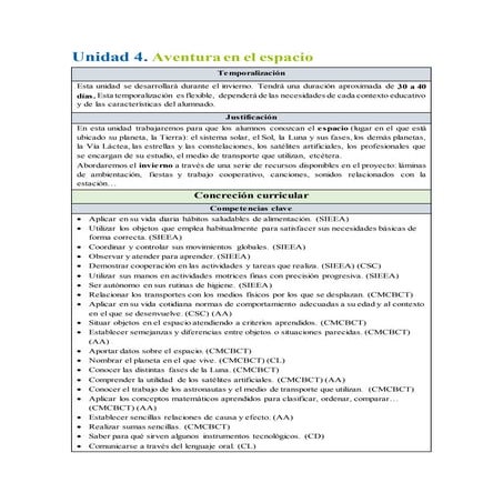 Unidad 4 aventura en el espacio | DOCX