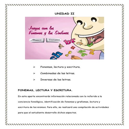 Unidad nº 2 - Fonemas, lectura y escritura. | PDF