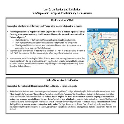 Unification and Revolution: Post-Napoleonic Europe & Latin American ...