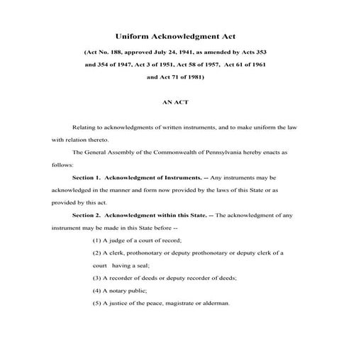 Uniform Acknowledgement Act | PDF