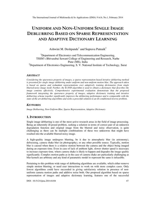 Uniform And Non Uniform Single Image Deblurring Based On Sparse Representation And Adaptive