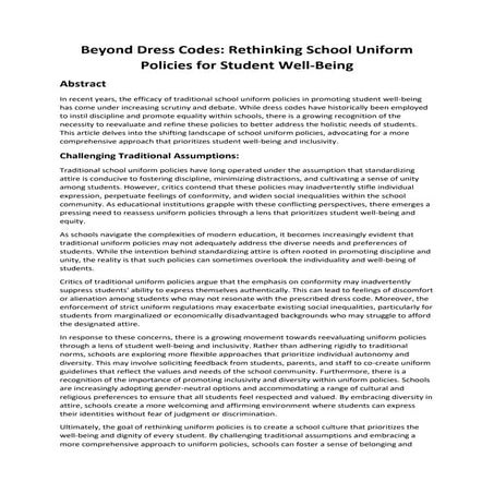 Beyond Dress Codes: Rethinking School Uniform Policies for Student Well ...