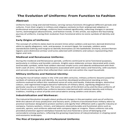 The Evolution of Uniforms: From Function to Fashion | PDF
